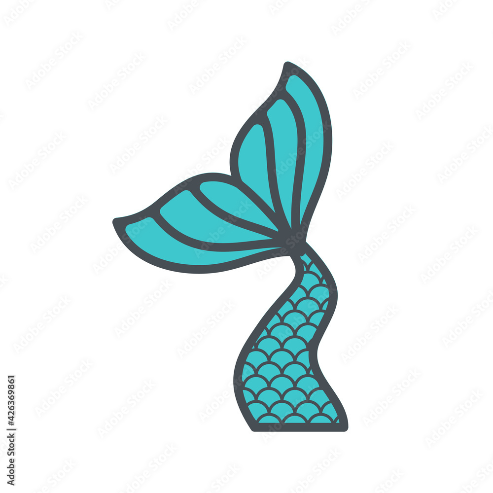 Vector mermaid tail with rainbow scales Design for girls Isolated on ...