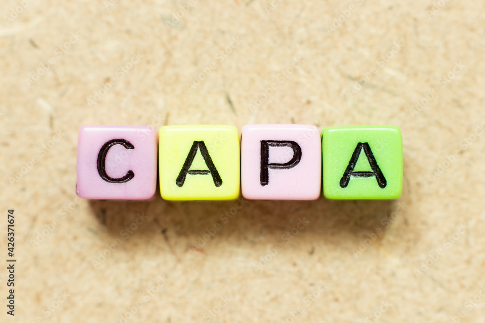Color alphabet letter block in word CAPA (abbreviation of corrective ...