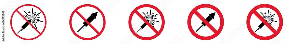 Plakat Prohibition Sign Fireworks Forbidden Icon Set | Firecracker ...