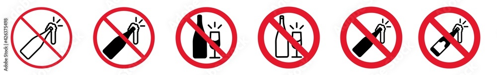 Prohibition Sign Alcohol Celebration Forbidden Icon Set | Champagne ...