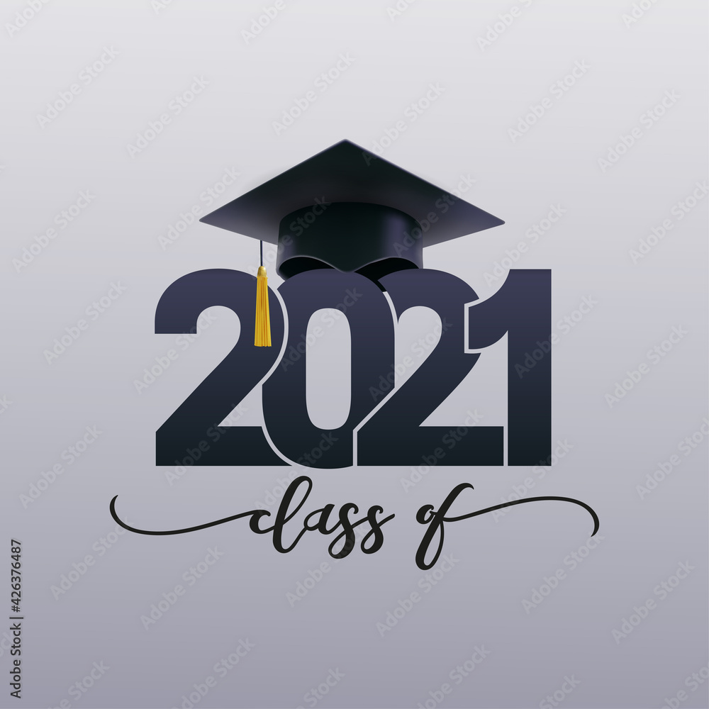 Class and gold graduates of 2021 with a graduation black cap. Vector ...