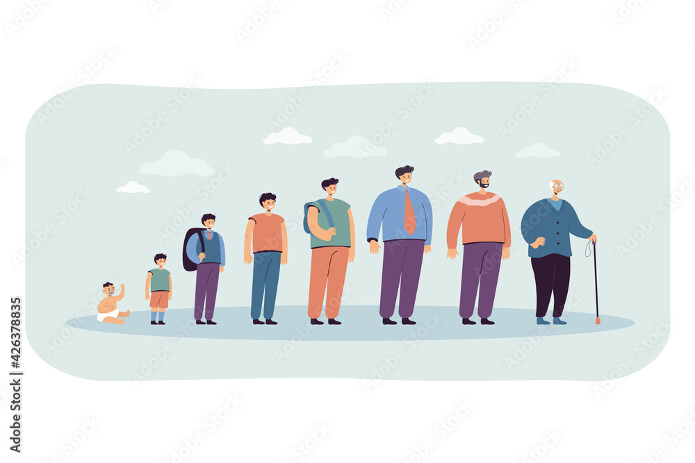 Cartoon illustration of person life evolution. Flat vector illustration ...