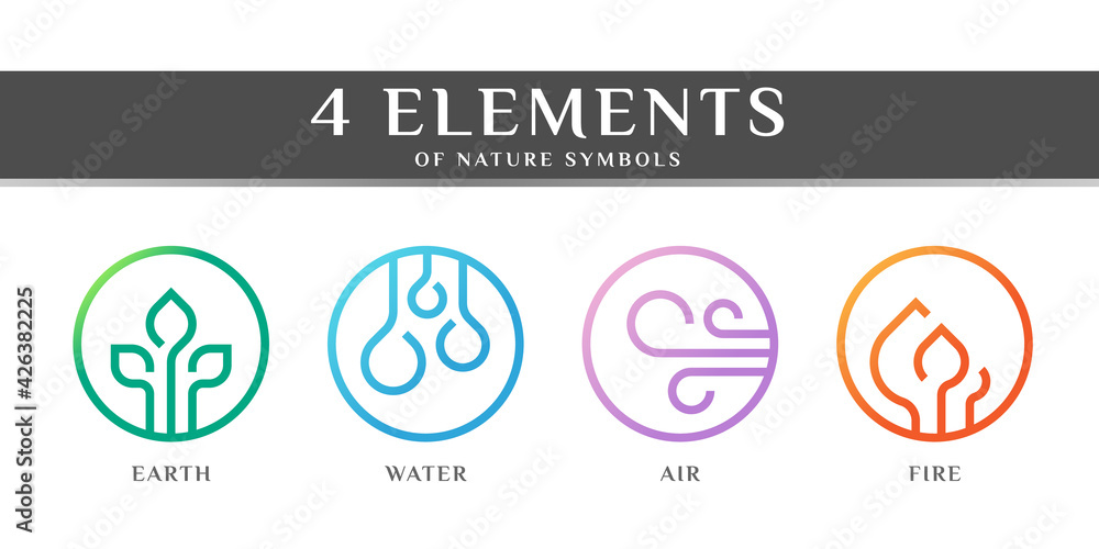 four elements of nature symbols - earth, water, air and fire with ...