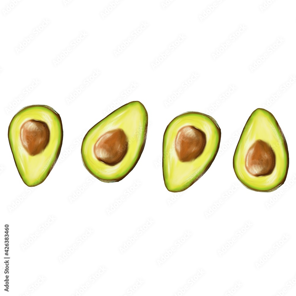 Isolated bitmap of a green avocado on a white background. Avocado ...