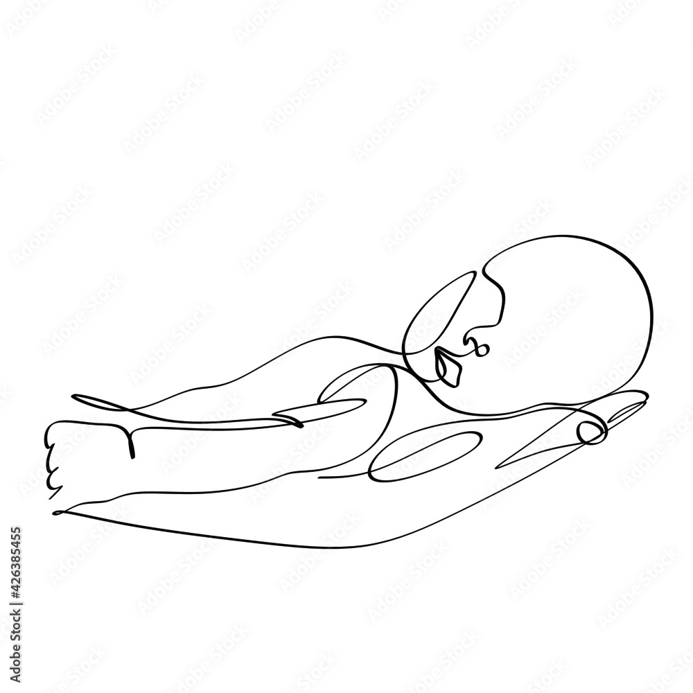 Baby in womb one single line drawing. Cute unborn fetus baby on mother ...