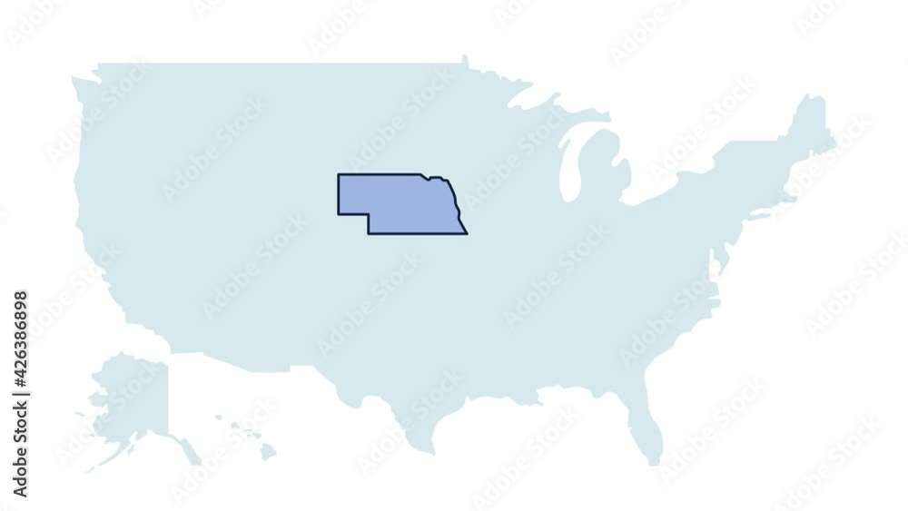 US nebraska state map animation. United states of America country ...