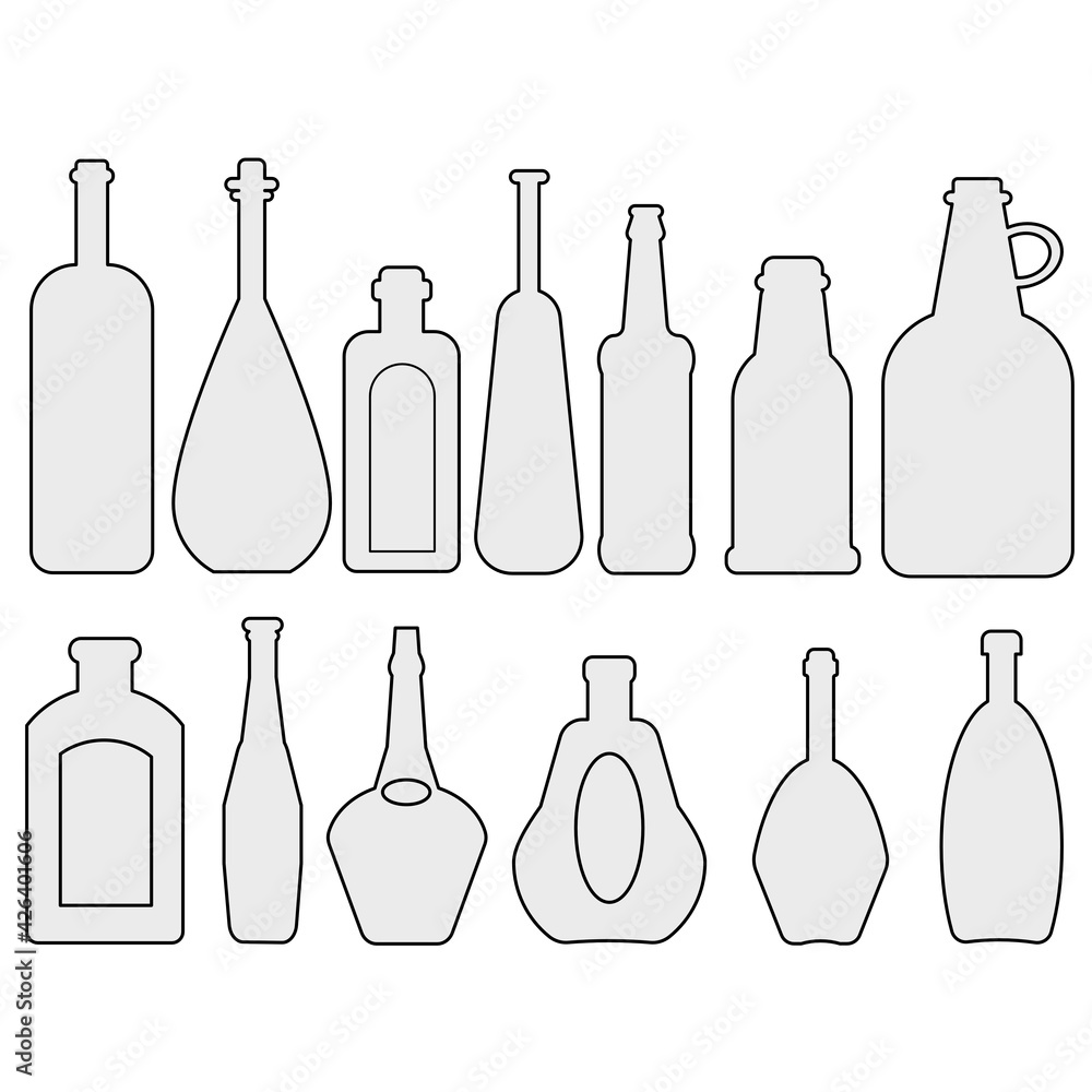 vintage vector bottle set hand drawn with ink for pub, bar or ...