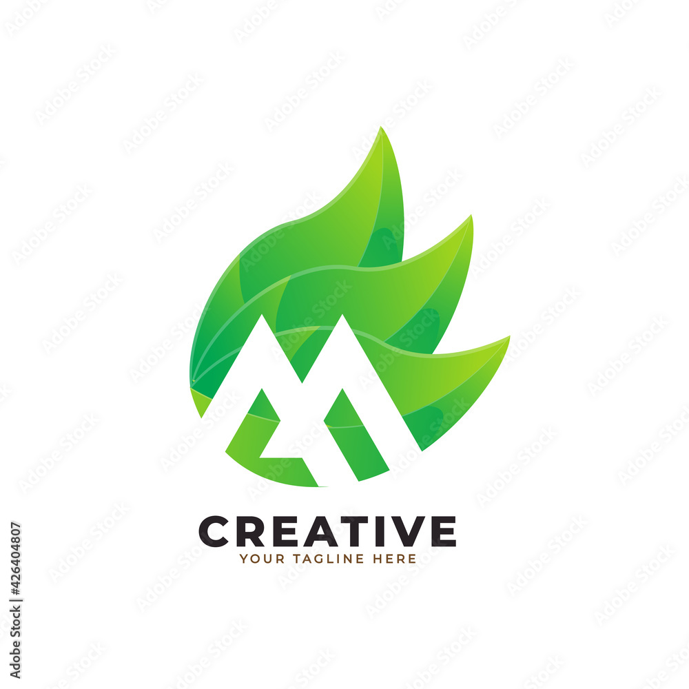 Nature Green Leaf Letter M Logo Design. monogram logo. Green Leaves ...