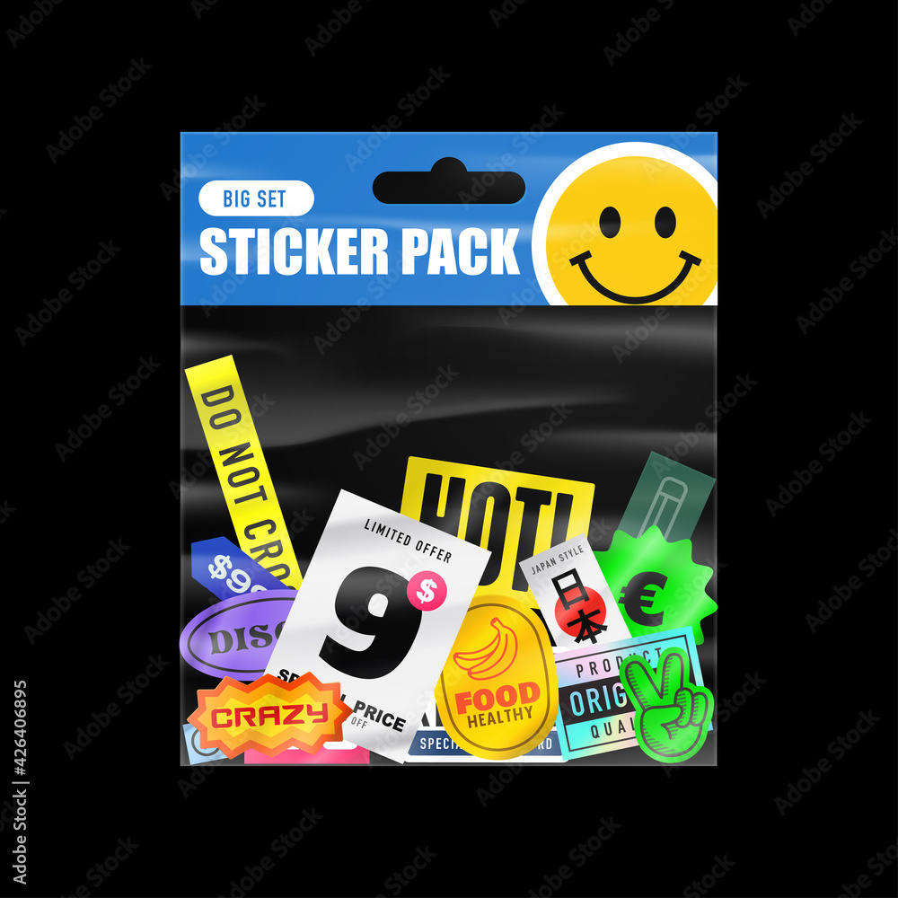 Sticker pack. Packaging with stickers. Peeled Paper Stickers. Product ...