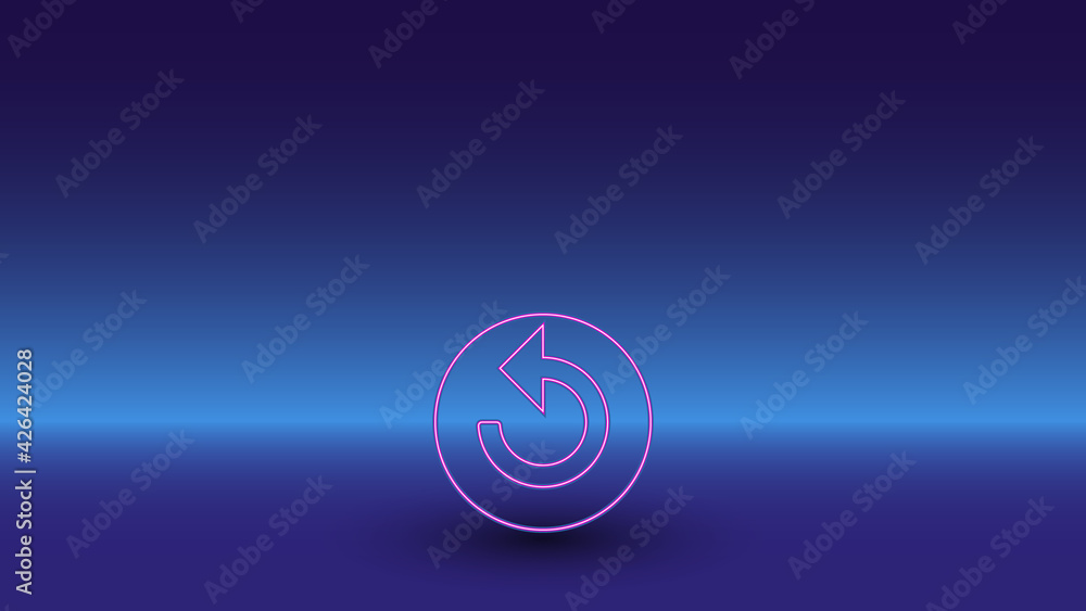 Neon replay media symbol on a gradient blue background. The isolated ...