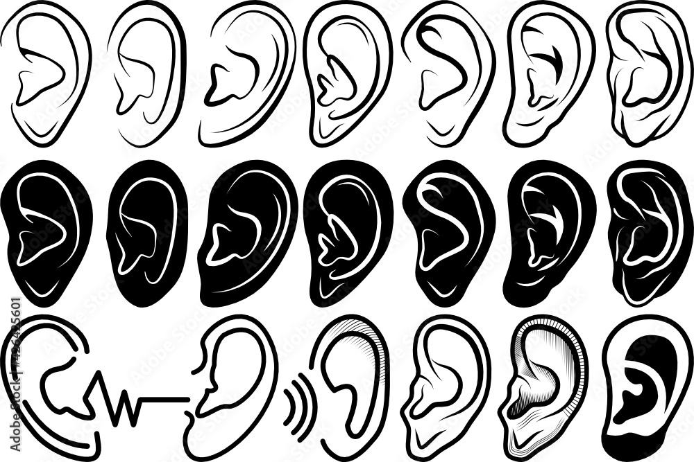 Human Ear SVG Cut Files | Human Ear Silhouette Bundle Stock Vector ...