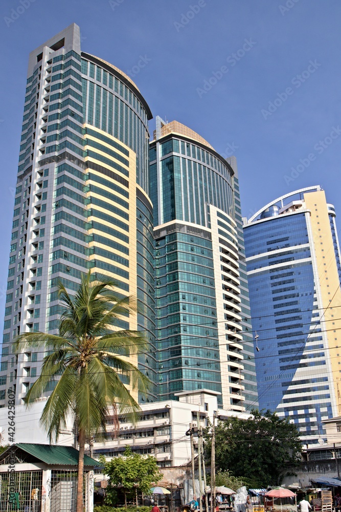 View of a tall modern building in the center of Dar es Salaam city ...