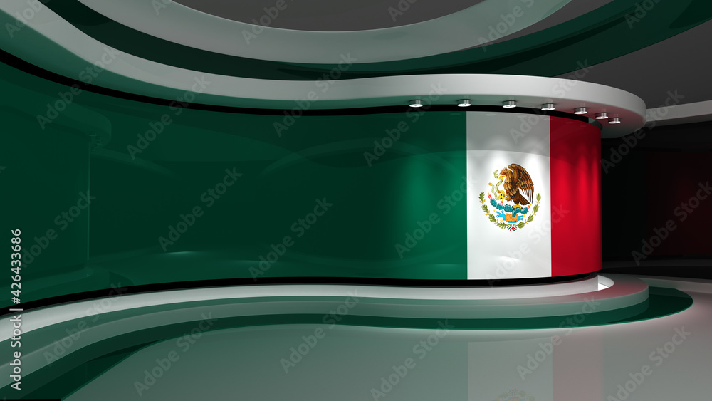 Mexico flag . Mexico flag background. TV studio. News studio. The ...