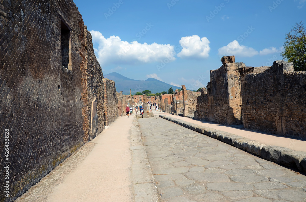 Ruins of Ancient Roman city of Pompeii Italy, was destroyed and buried ...