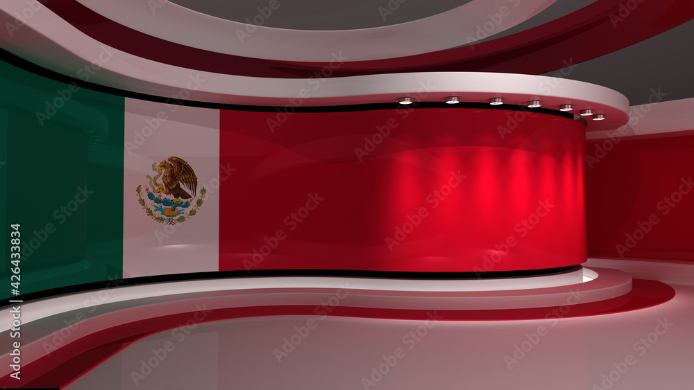 Mexico flag . Mexico flag background. TV studio. News studio. The ...