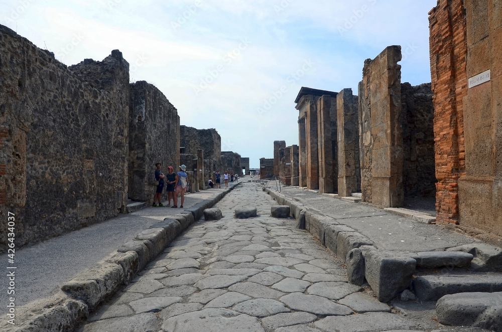 Ruins of Ancient Roman city of Pompeii Italy, was destroyed and buried ...