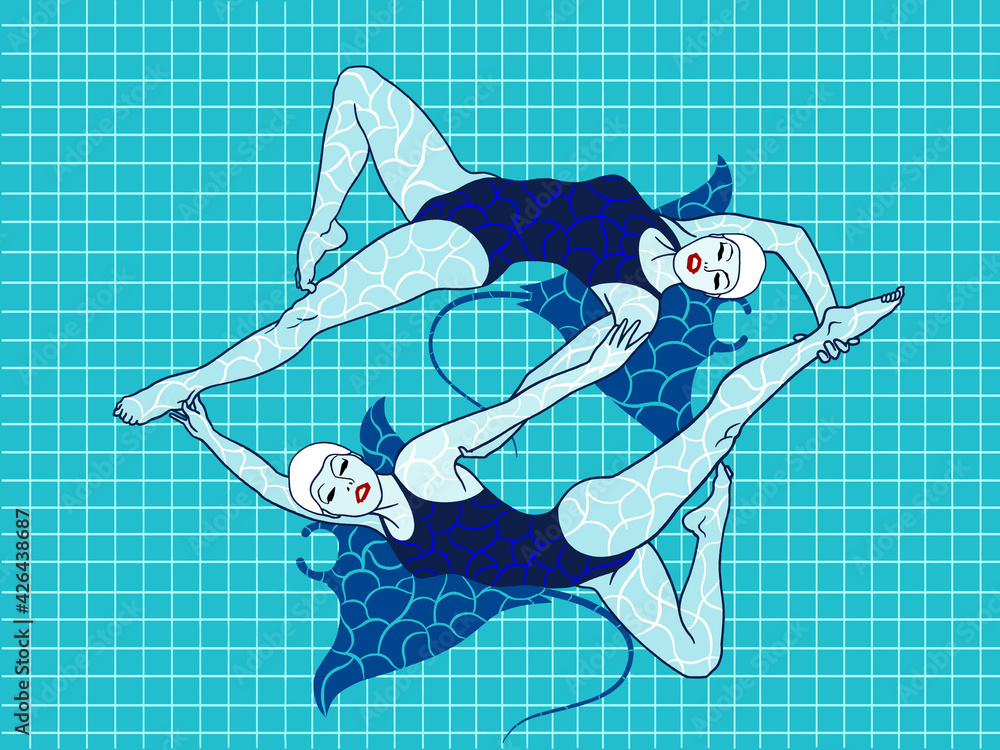 Graceful women are engaged in synchronized swimming. Stock Illustration ...