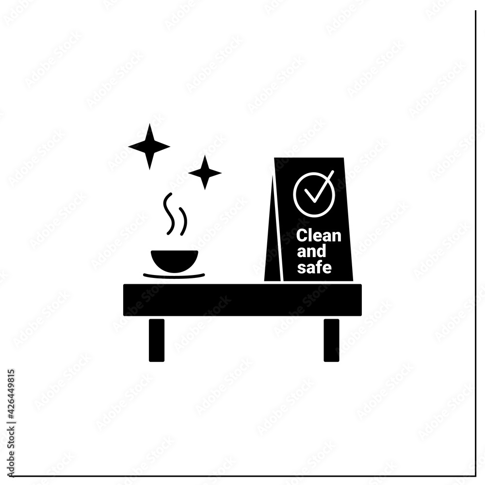 Clean and safe glyph icon.Dicinfected place signification. Public ...