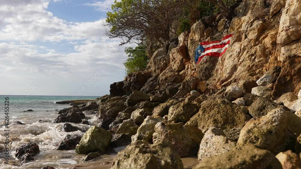 Painted Puerto Rican National Flag on Rock Above Crash Boat Beach ...