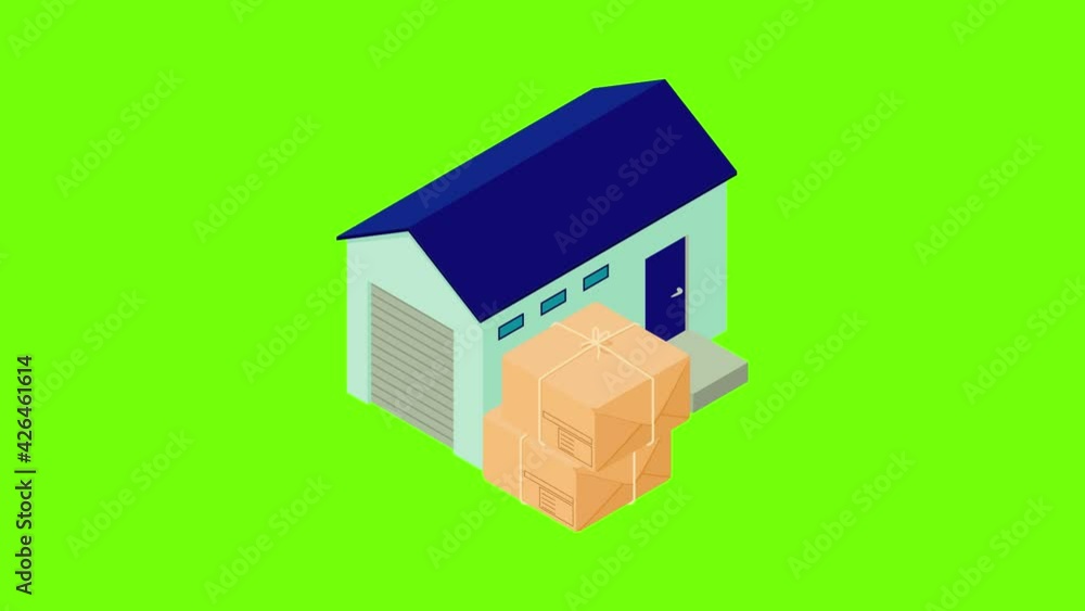 Warehouse building icon animation cartoon best object on green screen ...
