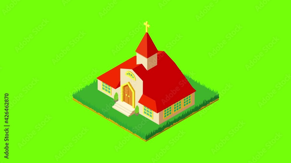 Monastery building icon animation cartoon best object on green screen ...