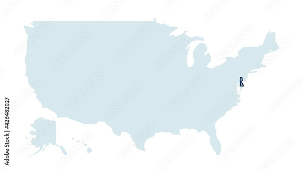 US delaware state map animation. United states of America country ...