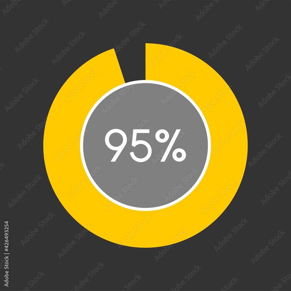 95 percent, circle percentage diagram on black background vector ...