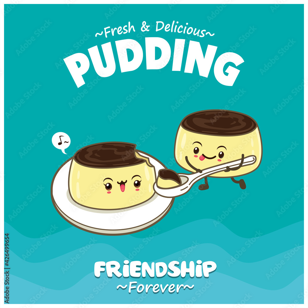 Vintage food poster design with pudding character. Stock Vector | Adobe ...