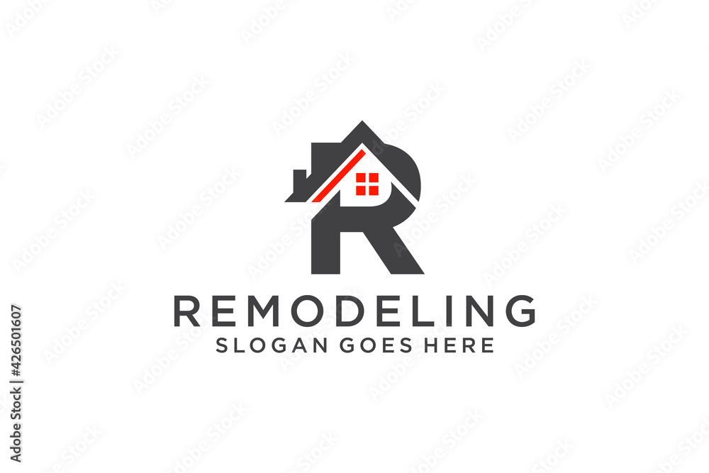 Letter R for Real Estate Remodeling Logo. Construction Architecture ...