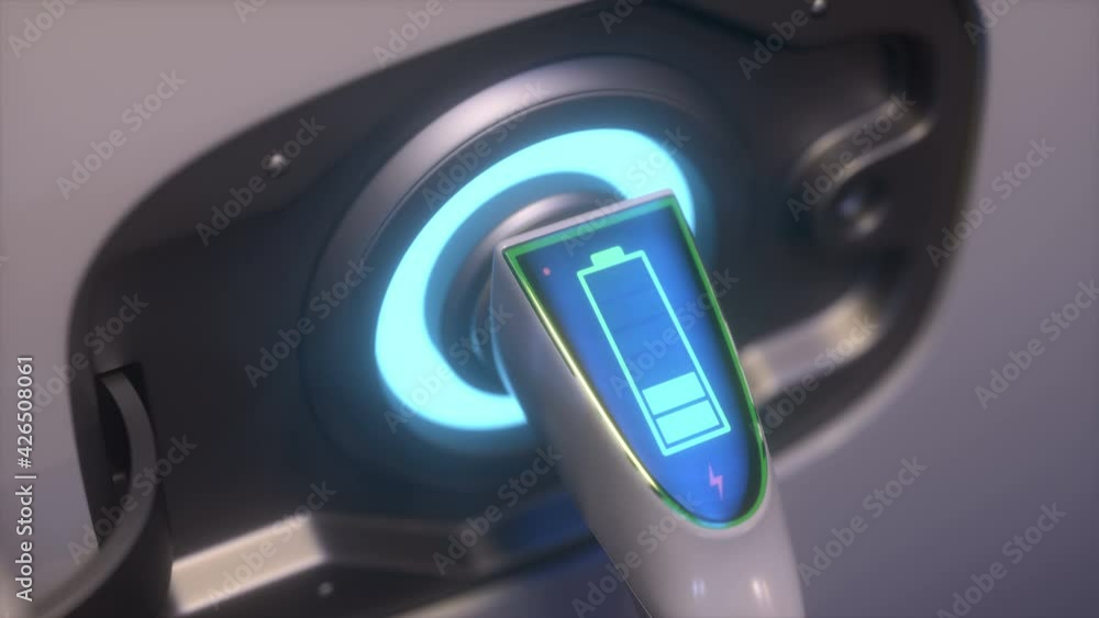 3D motion graphics, concept image of electric vehicle. Full charge ...