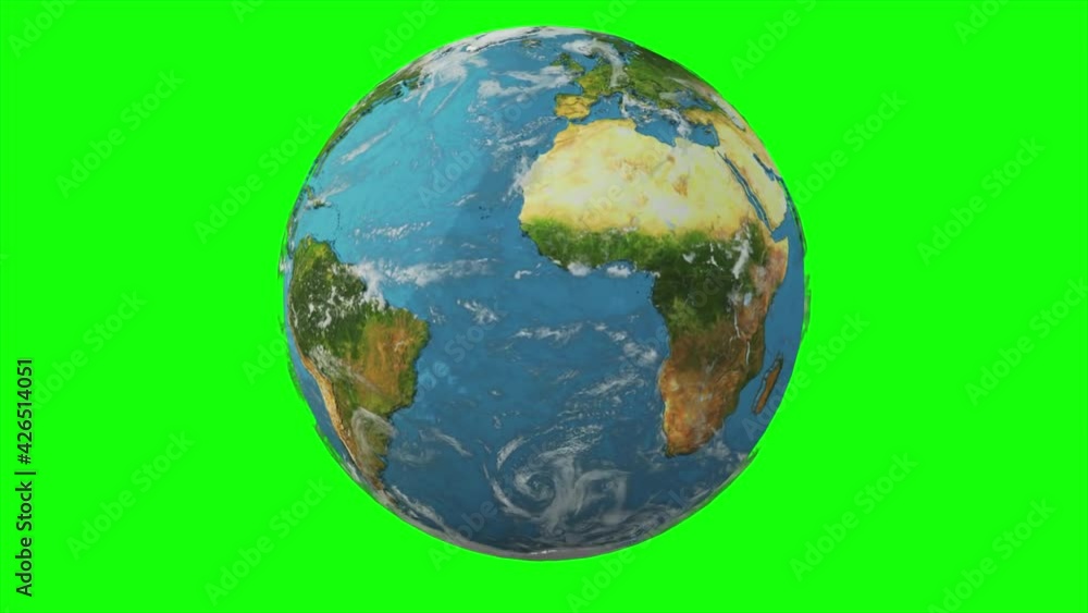 Computer generated green screen animation of a globe spinning slowly to ...