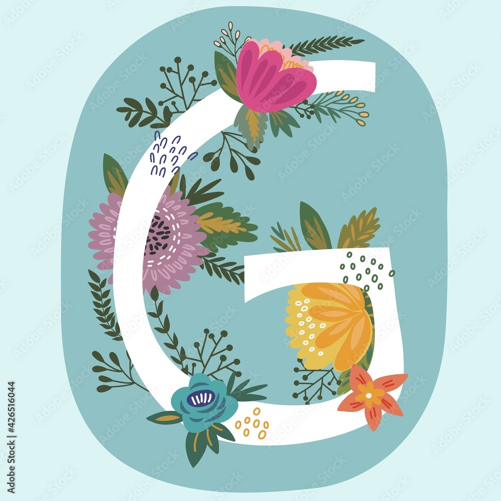 Vector hand drawn Floral monogram with vintage amazing flowers! Letters ...