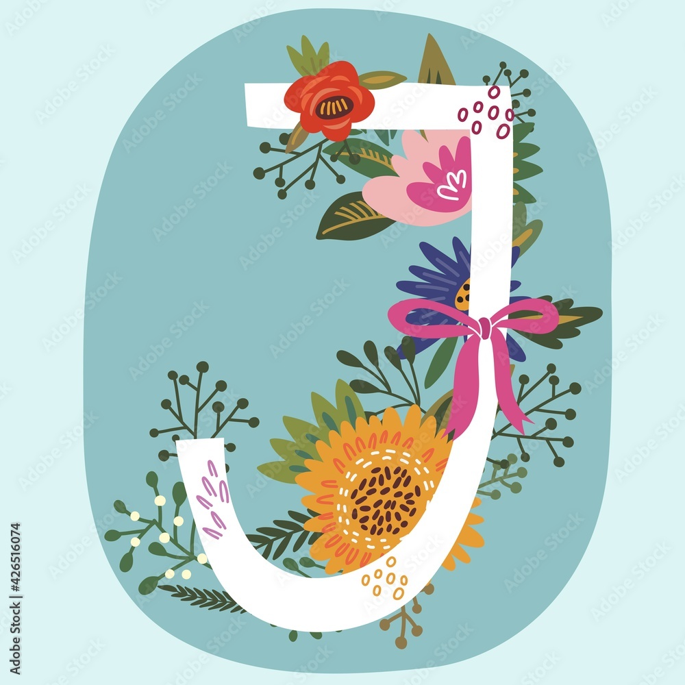 Vector hand drawn Floral monogram with vintage amazing flowers! Letters ...