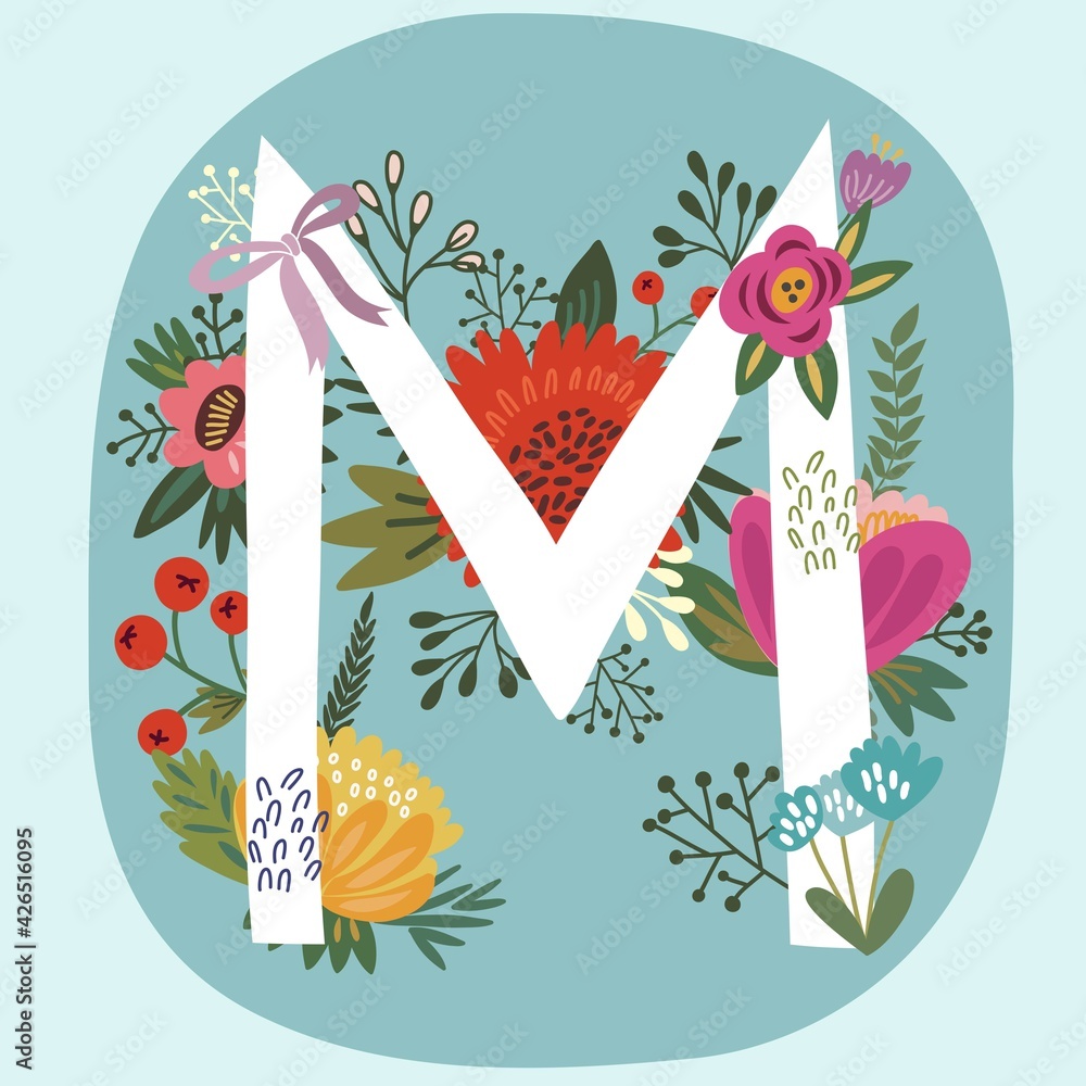 Vector hand drawn Floral monogram with vintage amazing flowers! Letters ...