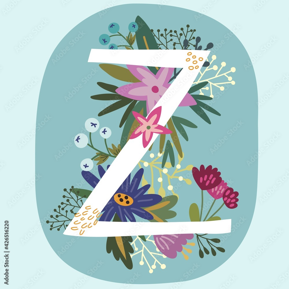 Vector hand drawn Floral monogram with vintage amazing flowers! Letters ...