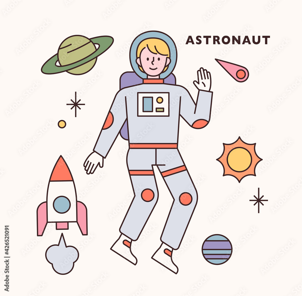 Spaceman character and icon set. flat design style minimal vector ...