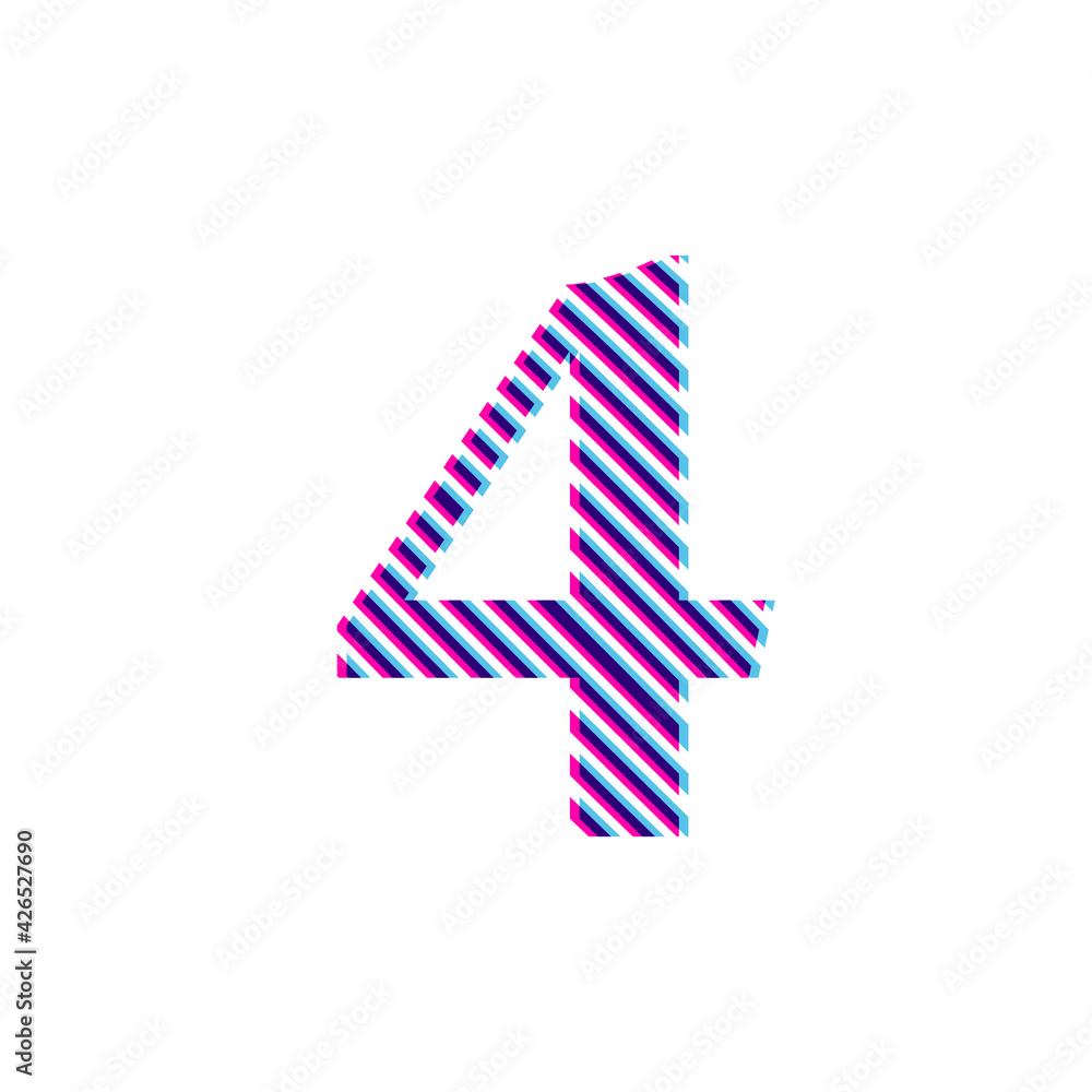 symbol number (4) four, embroidered on a white background in red and ...