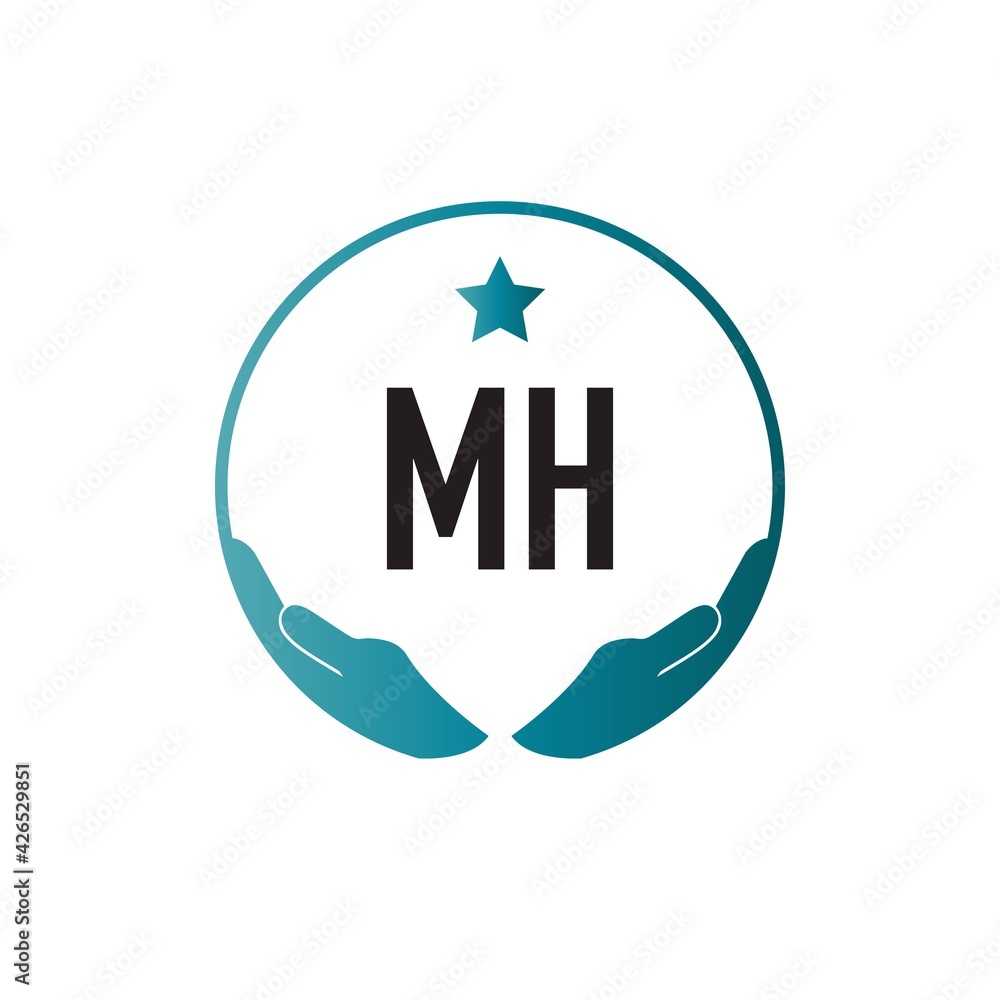 Initial Letter MH Hand Care Logo Design Template. Creative Health and ...