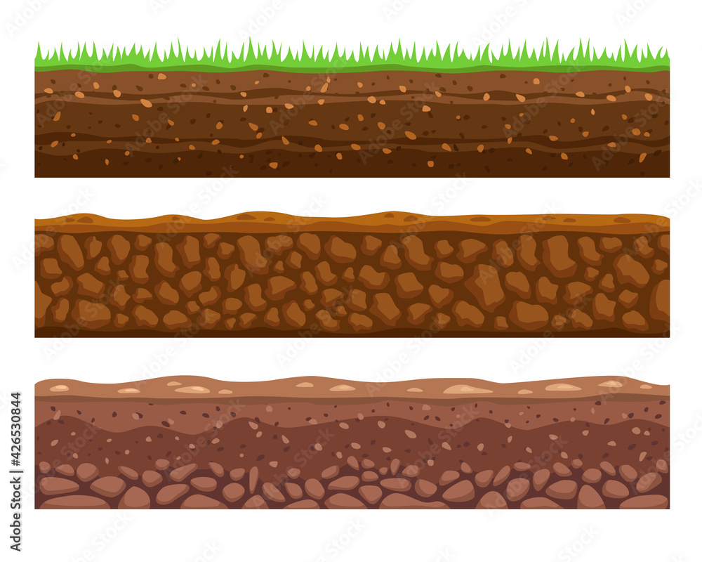 Seamless grounds or soils vector illustrations set. Cartoon collection ...