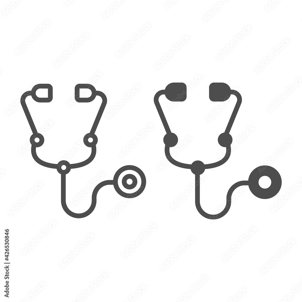 Doctor stethoscope line and solid icon, animal hospital concept, steth ...