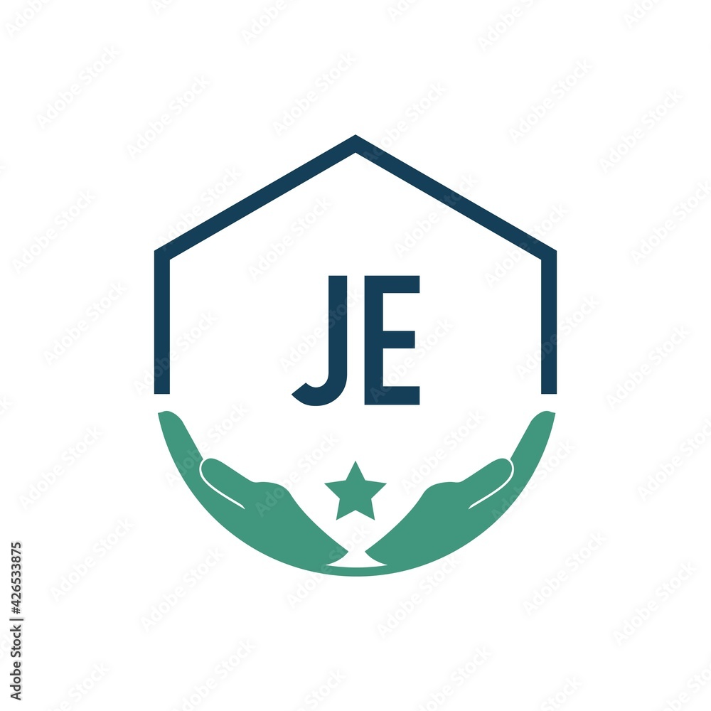 Initial Letter JE Hand Shield Security Logo Design Template. Creative ...