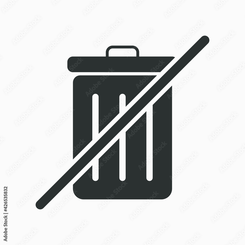 Crossed dustbin icon. Vector illustration. No trash bin. Crossed litter ...