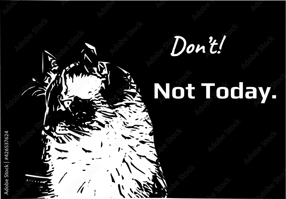 Beautiful editable black and white illustration of a cat looking upset ...