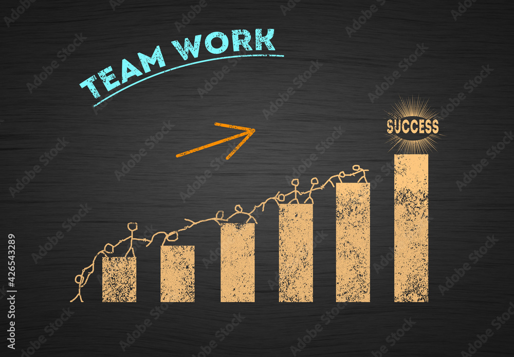 Teamwork success concept. Union of Figures Climbing A Chart bar By ...