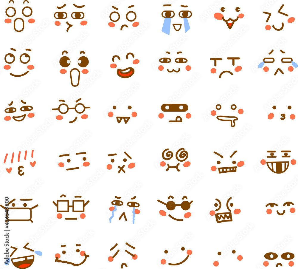 Expressive eyes and mouth, smiling, crying and surprised character face ...