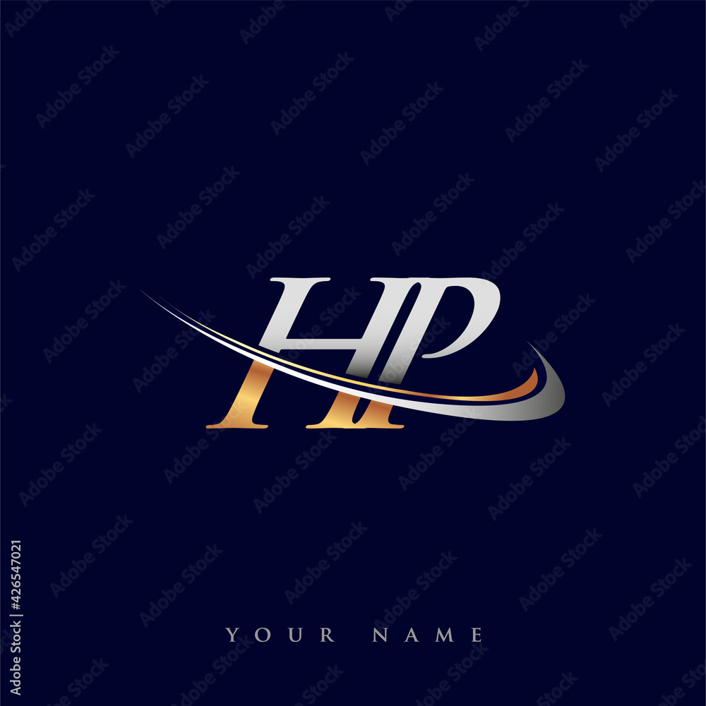 HP initial logo company name colored gold and silver swoosh design ...