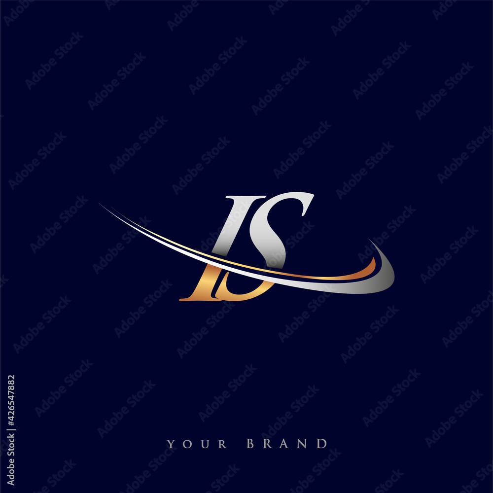 IS initial logo company name colored gold and silver swoosh design ...