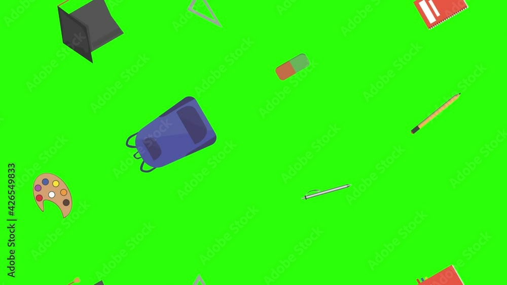 Back to school elements animation items on green screen chroma key ...