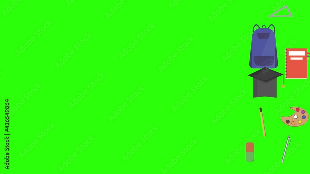 Back to school elements animation items on green screen chroma key ...