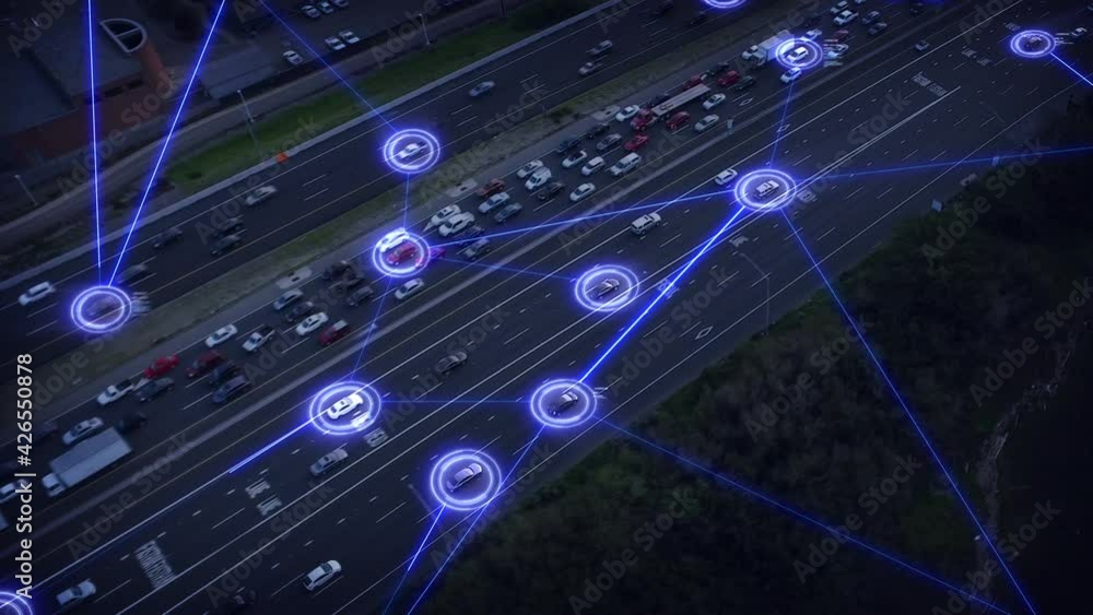 Vehicles connected in a network. Artificial intelligence traffic ...